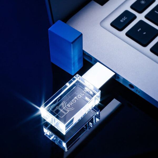 Cube Custom Crystal USB Flash Memory with LED Light - Eloquent Gift
