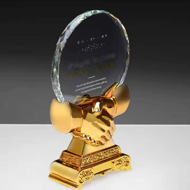Golden Handshake Crystal Trophy - Eloquent Gift